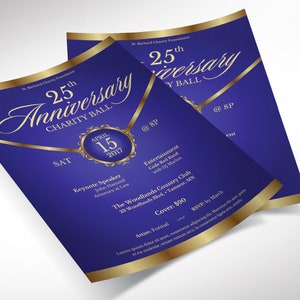 Violet Gold Anniversary Flyer Template: Gala Invitation (canva, Digital ...