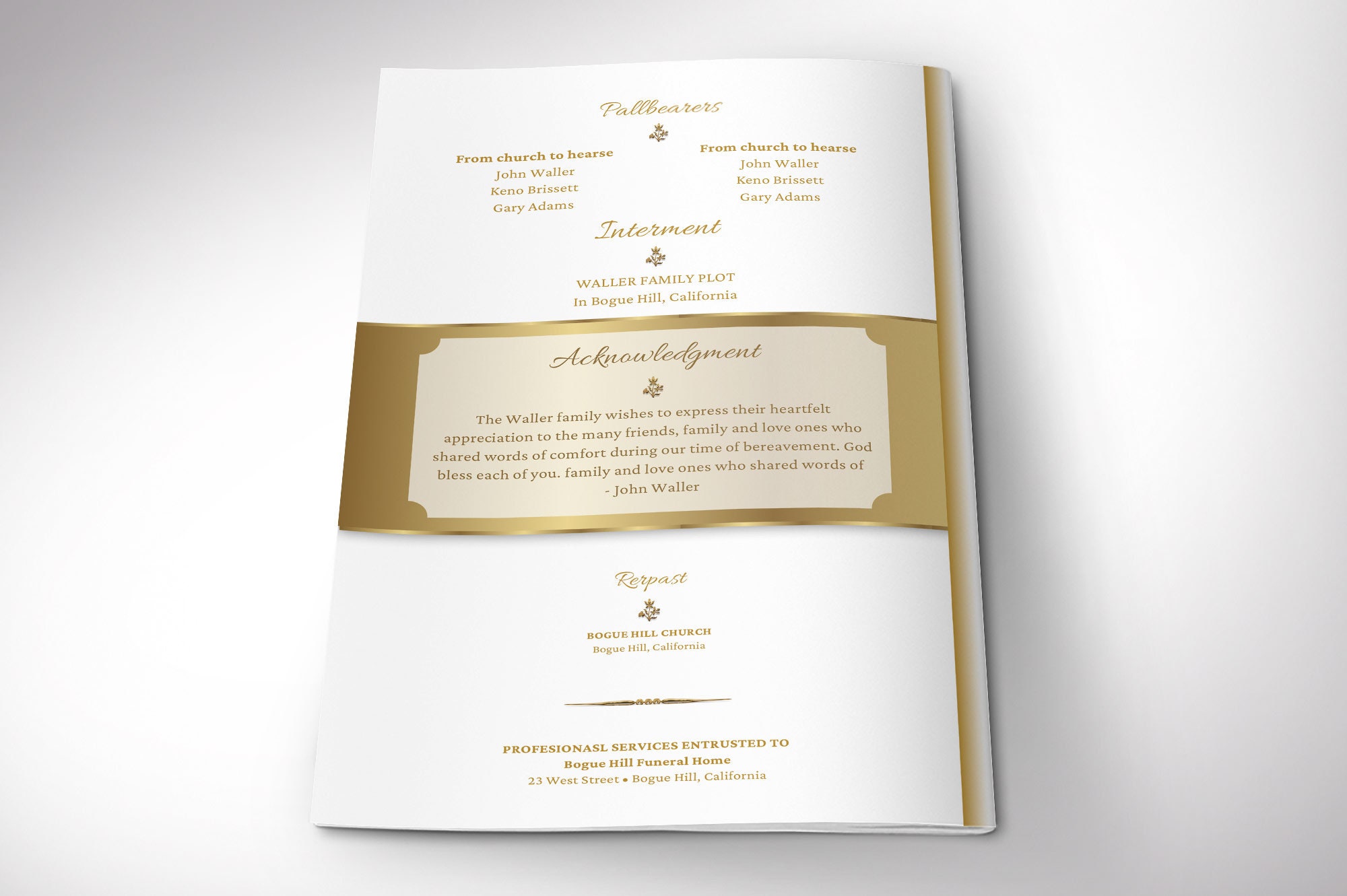 White Gold Funeral Program Template for Canva 4 Pages - Etsy Canada