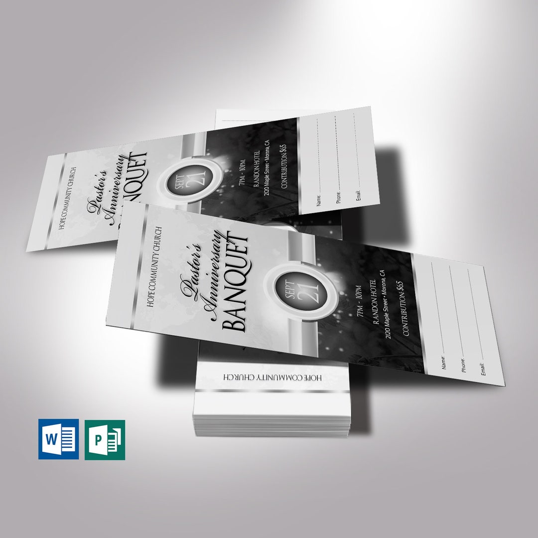 Clergy Banquet Ticket Template for Word and Publisher: Black & Silver ...