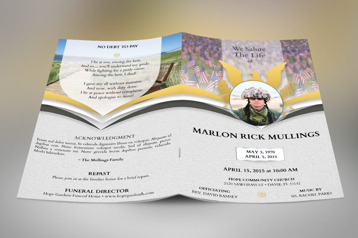 American Army Funeral Program Template Word and Publisher - Etsy