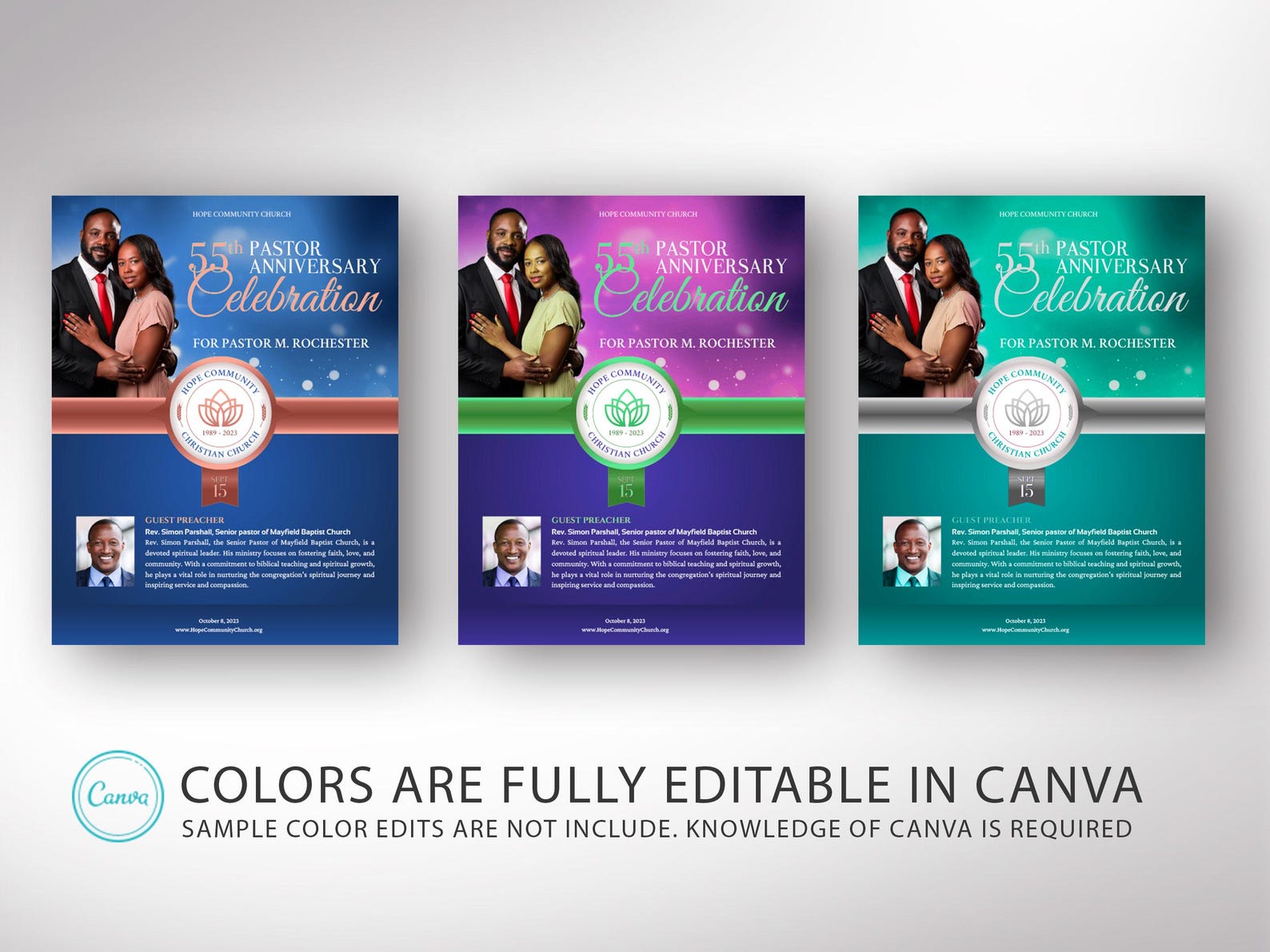 Pastor Anniversary Program Template: Blue Silver Church Banquet (canva ...
