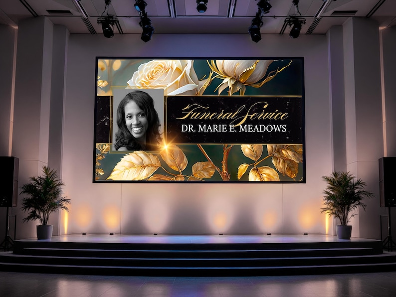 White Rose Funeral Animated Title Slide | Black Gold Memorial Display ...