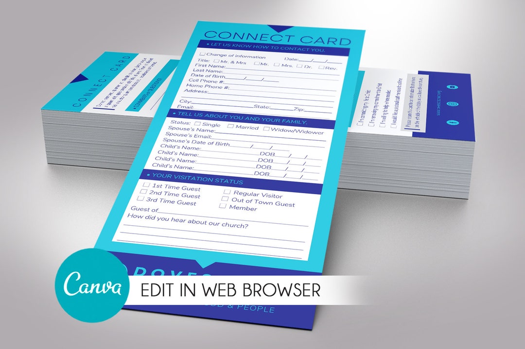 Modern Connect Card Template, Canva Template Blue Guest Connection ...