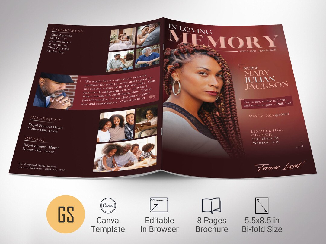 Amber Funeral Program Template: Celebration of Life, 8 Pages (canva, 5 ...