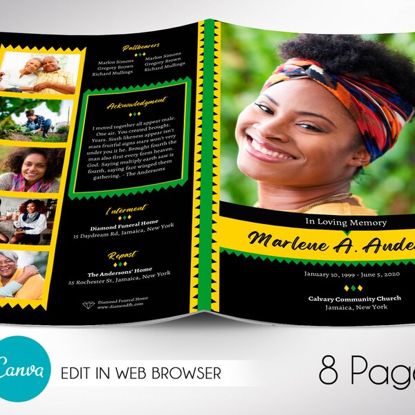 Jamaican Funeral Program Template - Etsy