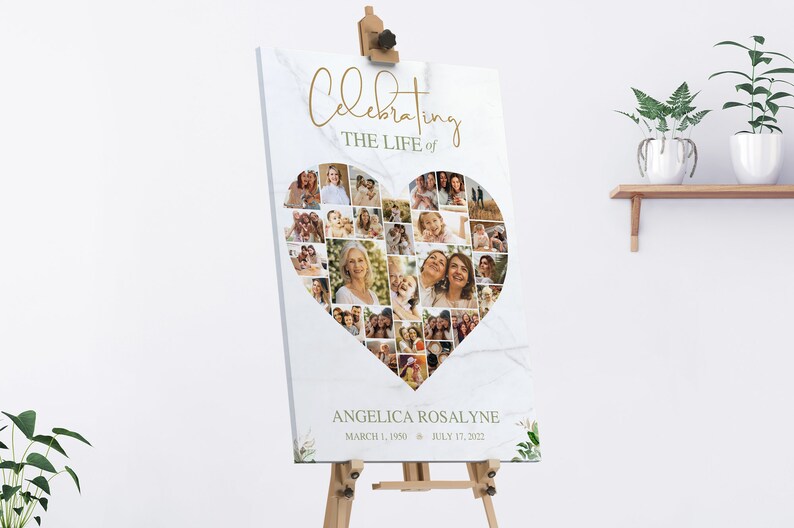 Heart Funeral Photo Collage Poster Template: Minimalist Memorial (canva ...