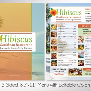 Caribbean Restaurant Menu Template for Canva - Green and Orange ...