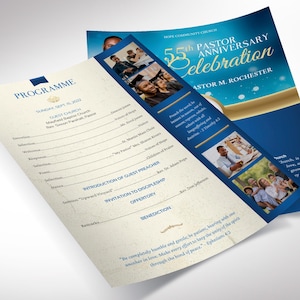 Blue & Gold Pastor Anniversary Program Template: Church Banquet (canva ...