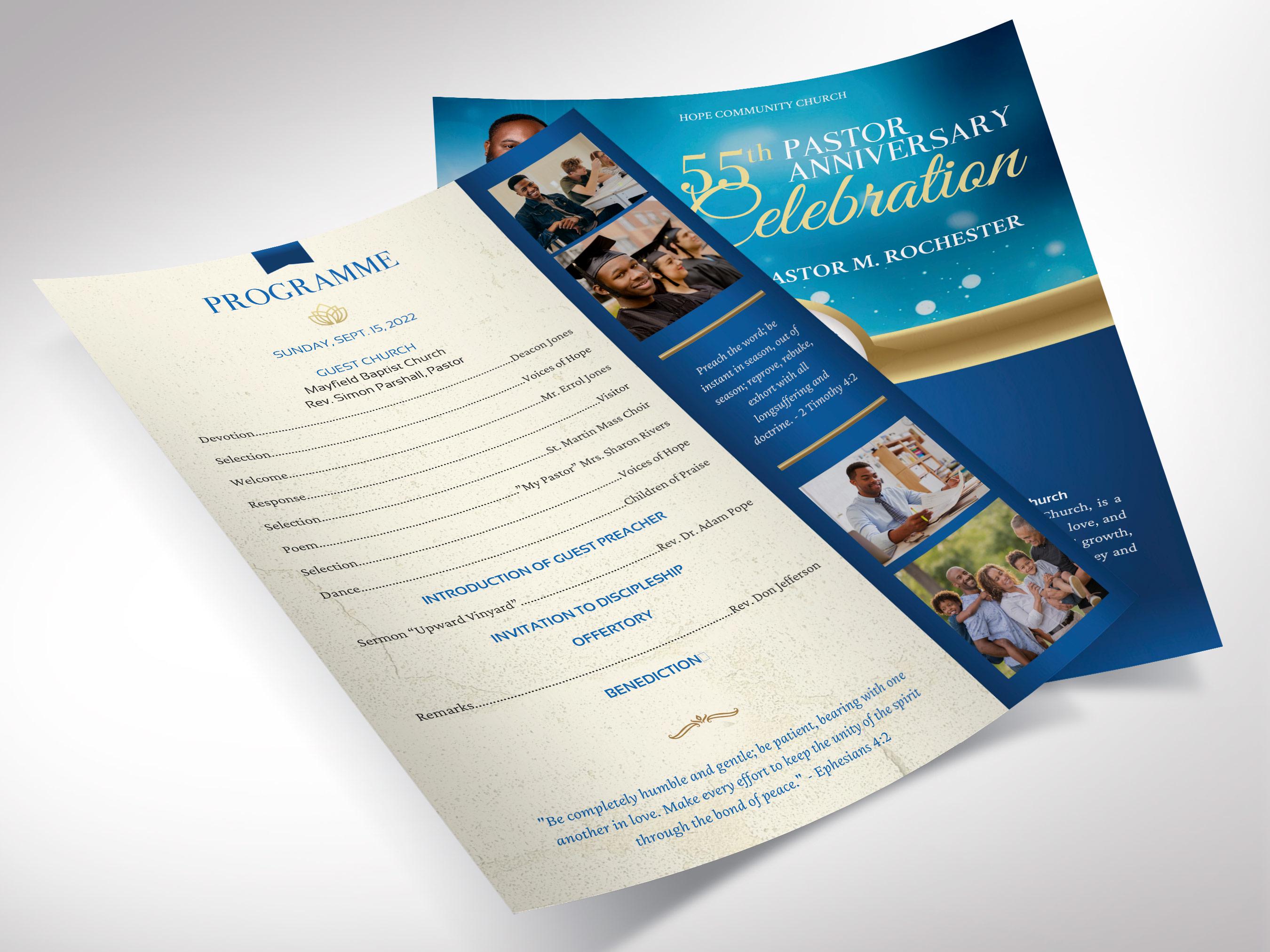 Blue & Gold Pastor Anniversary Program Template: Church Banquet (canva ...