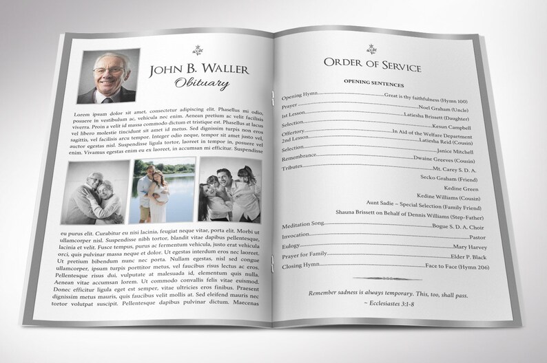 White Silver Funeral Program Template: Celebration of Life (digital ...