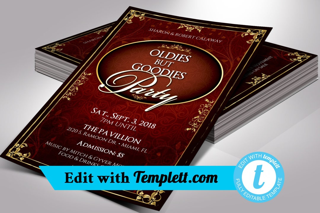 Vintage Oldies Party Flyer Template: Red and Gold (4x6 Inches) - Etsy