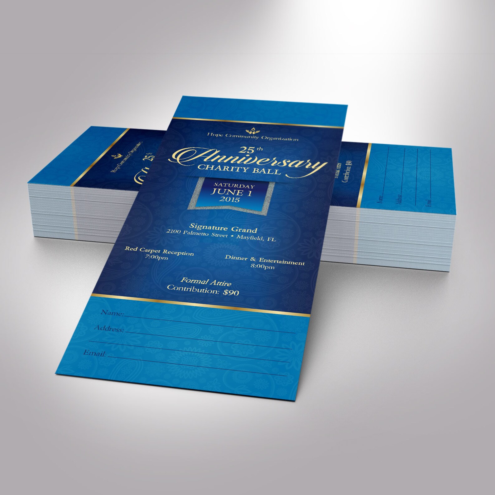 Blue & Gold Banquet Ticket Template for Word and Publisher: Church ...