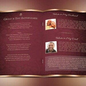 Vintage Maroon Funeral Program Template Set, Word and Publisher ...