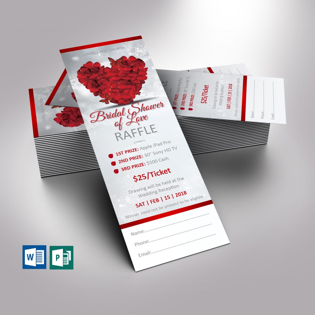 Rose Petals Valentines Day Raffle Ticket Template, Word and Publisher ...