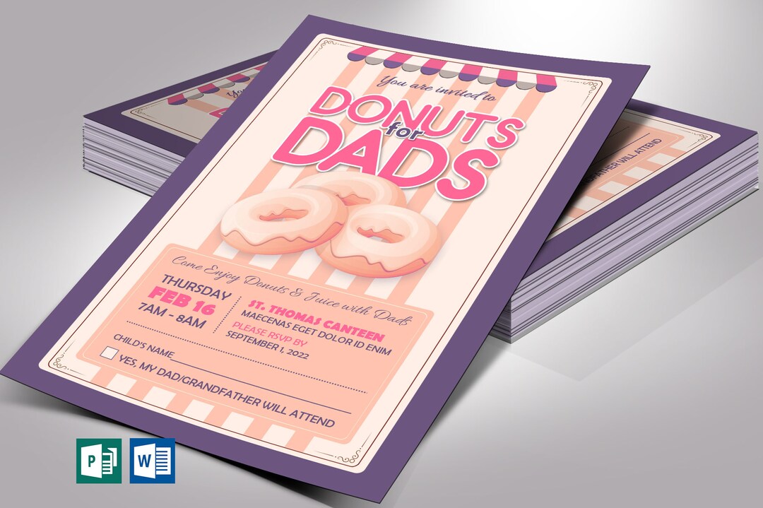 Donuts Dads Invitation Template Set, Word and Publisher, Cut Size 4x6 ...