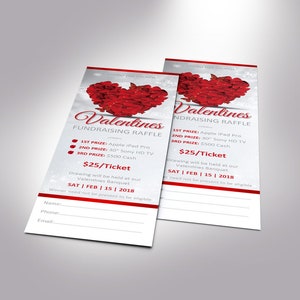 Valentine's Day Raffle Ticket Template for Word and Publisher: Red ...