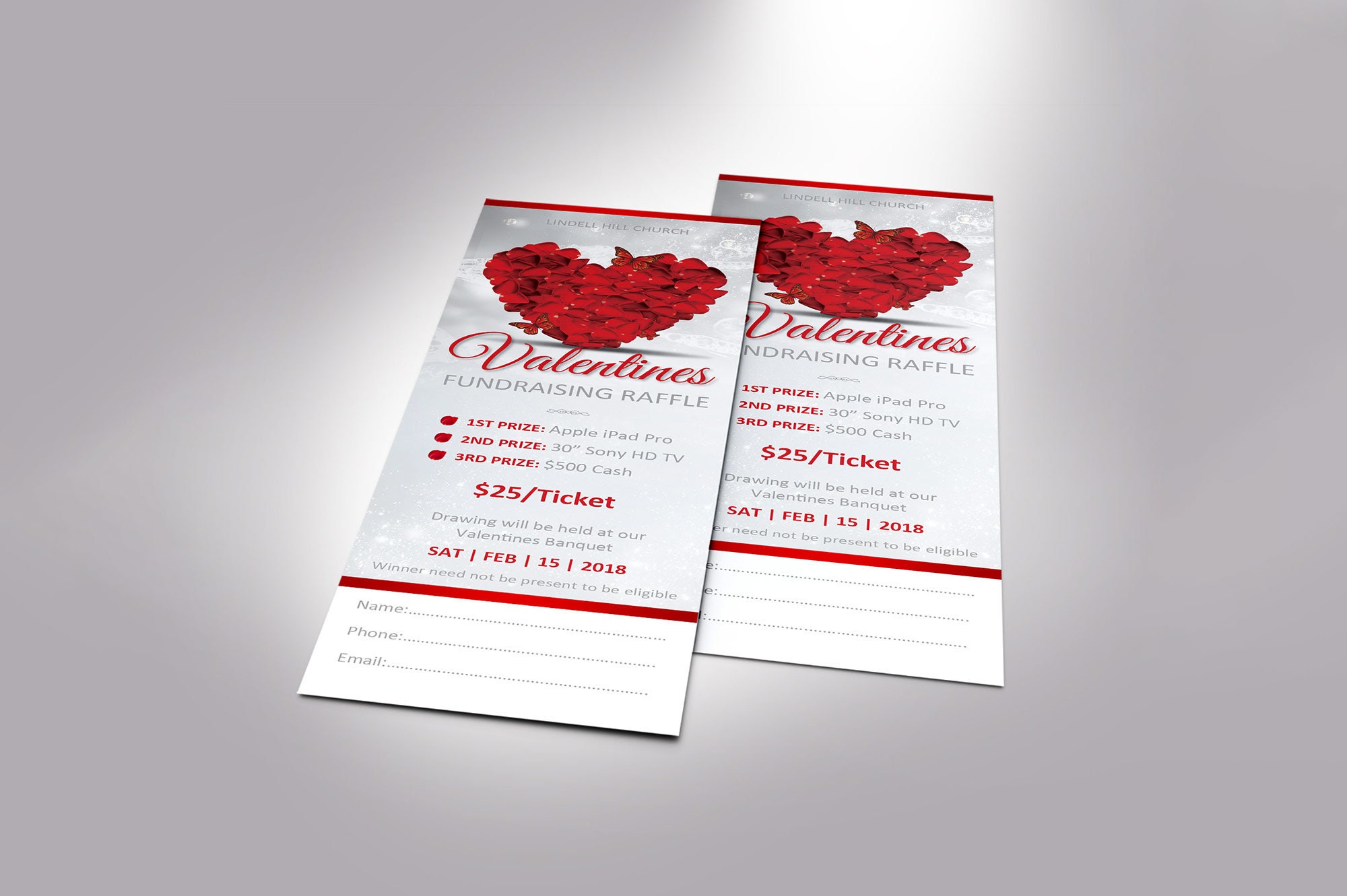 Valentine's Day Raffle Ticket Template for Word and Publisher: Red ...