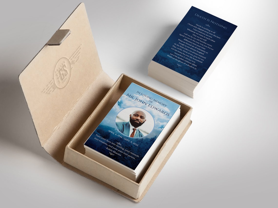 Blue Sky Funeral Prayer Card Template: Memorial Keepsake (3x5 In, Canva ...