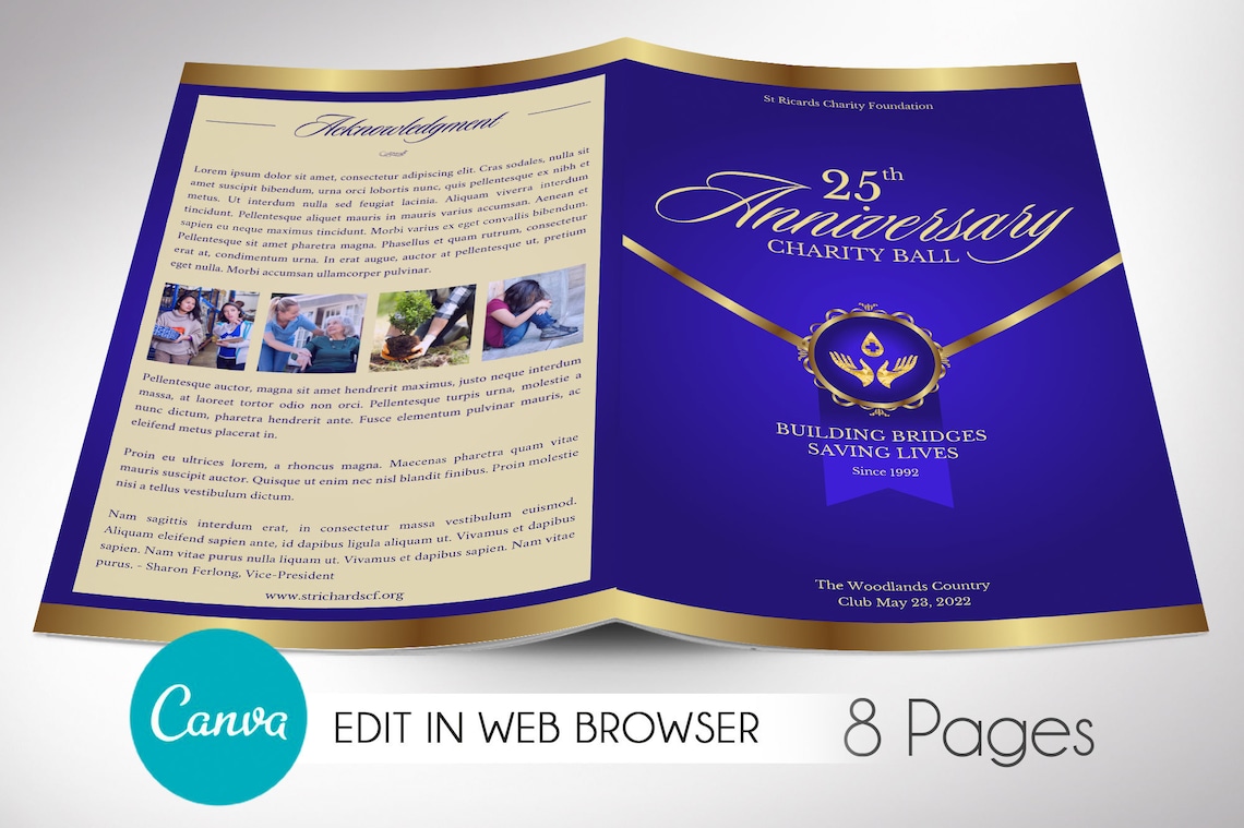 Violet Gold Anniversary Gala Program Template for Canva 8 - Etsy