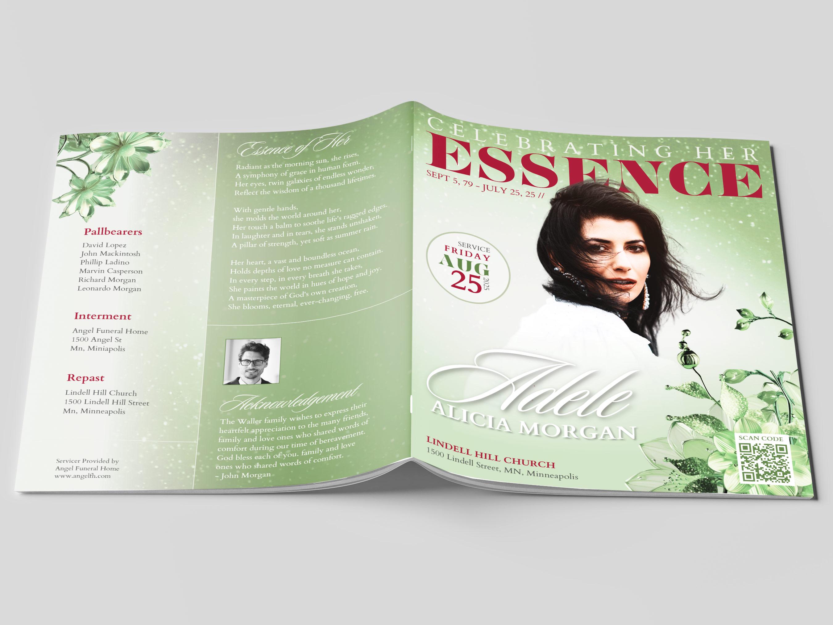 Green Floral Funeral Program Template: Magazine-style Obituary (canva ...