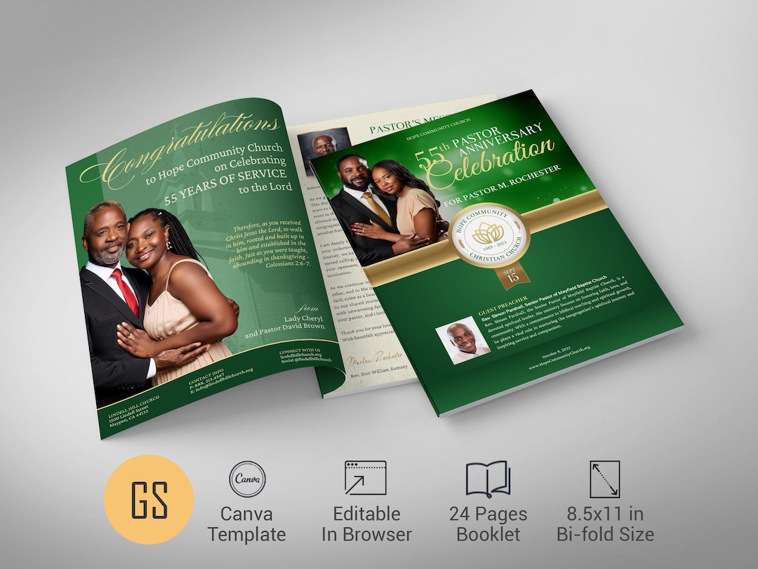 Church Anniversary Souvenir Book Template: Green & Gold, 24 Page (canva ...