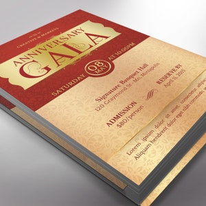 Red Gold Anniversary Gala Flyer Template: 4x6" Banquet Invitation (word ...