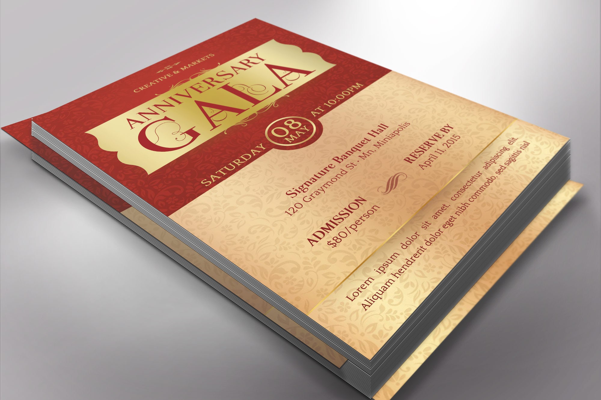 Red Gold Anniversary Gala Flyer Template for Word and - Etsy