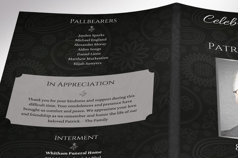 Black Silver Funeral Program Template for Canva V2 - Etsy