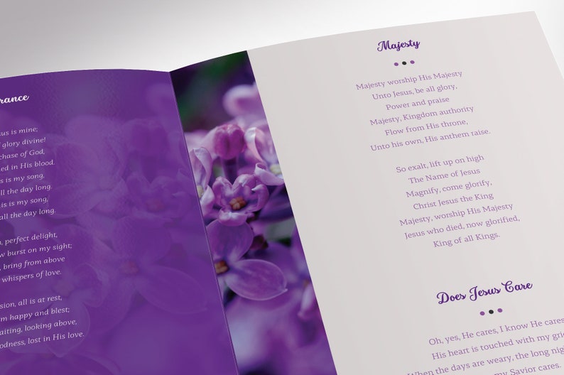 Fresh Purple Floral Funeral Program Template | Canva: 8-page Bifold ...