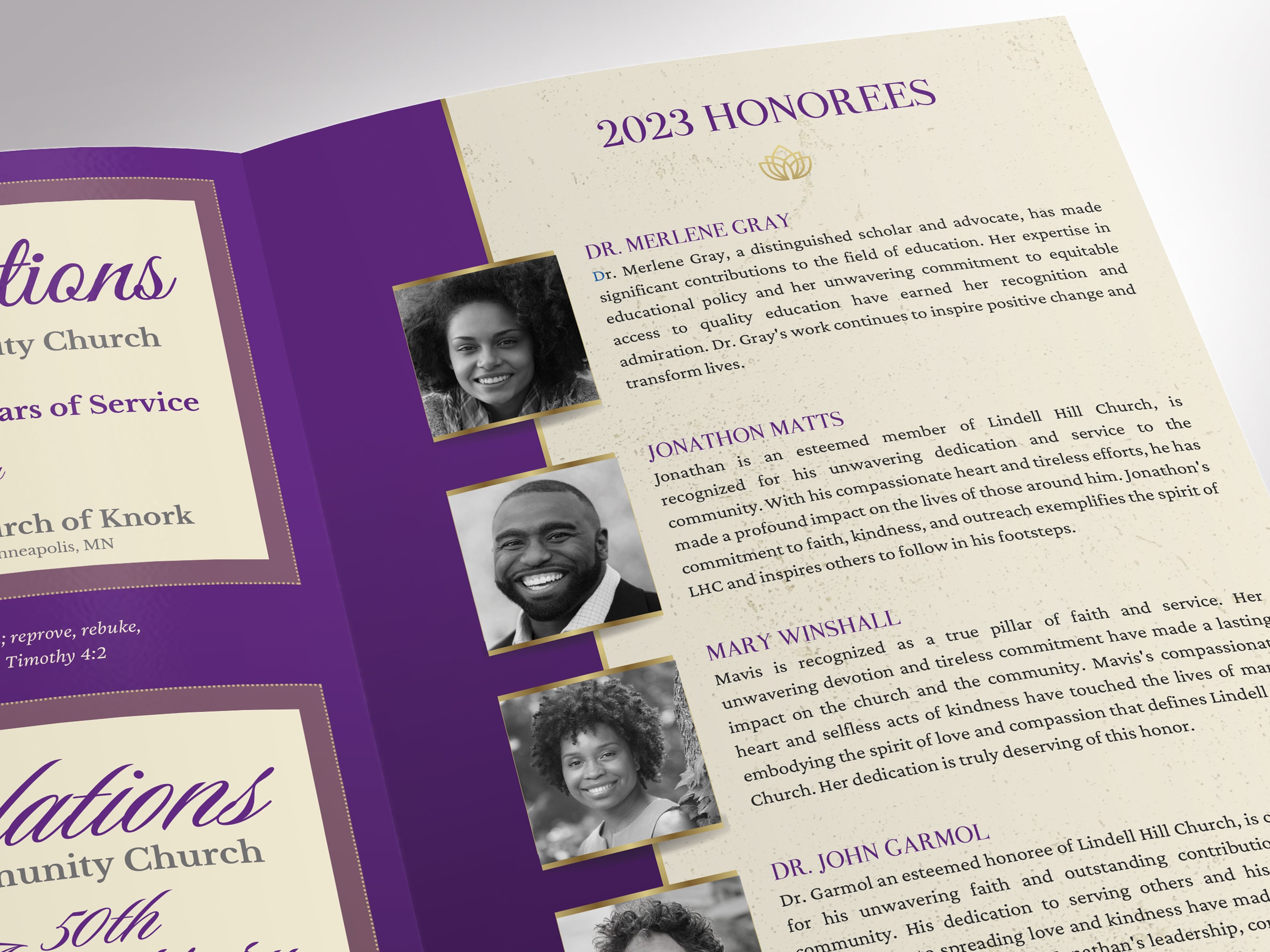 Pastor Anniversary Program Template for Canva: Purple & Gold 8-page ...