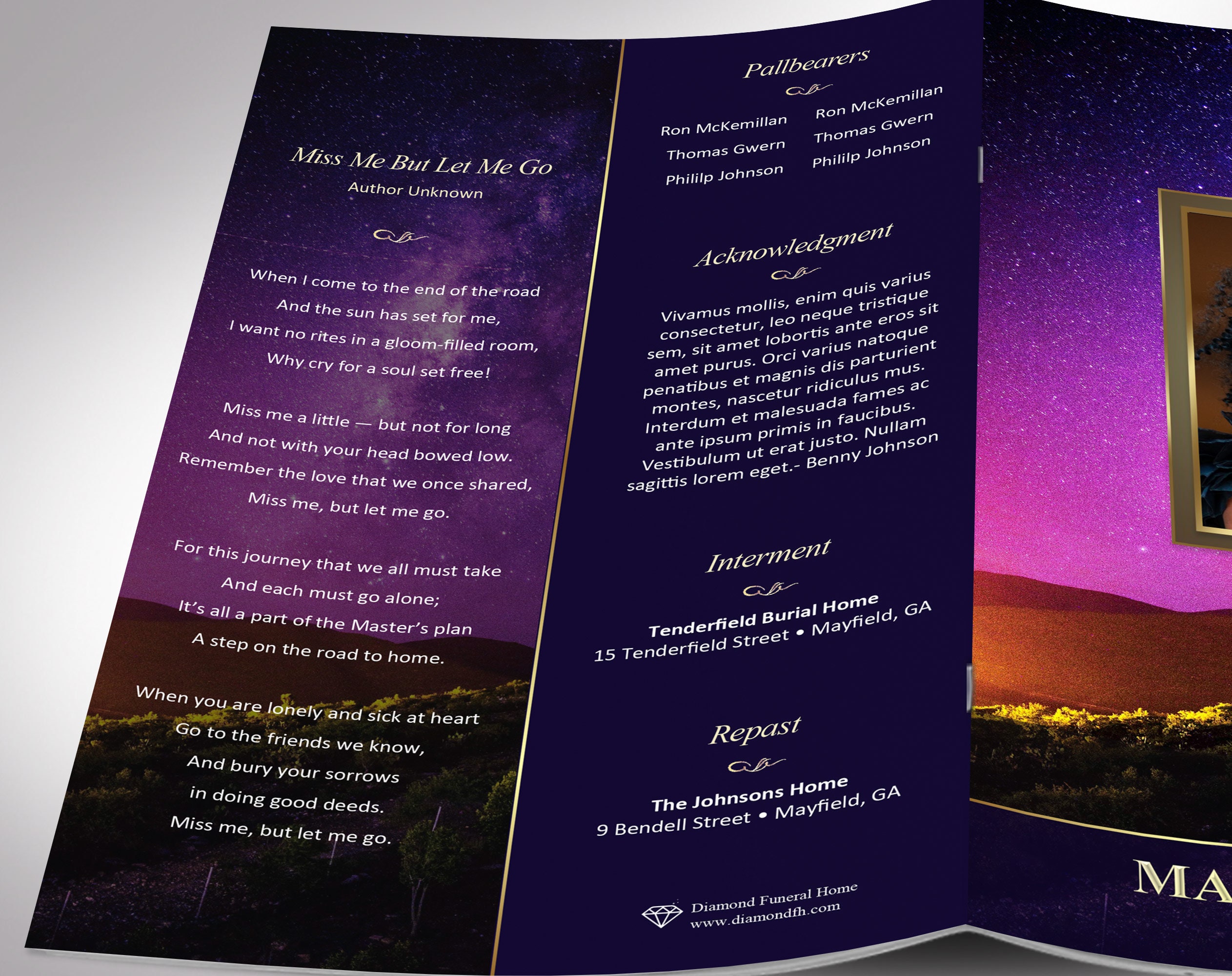 Vineyard Funeral Program Template: 4 Page Purple Celebration of Life ...