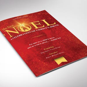 Christmas Program Template: Red & Gold 4-page Bifold Church Bulletin ...