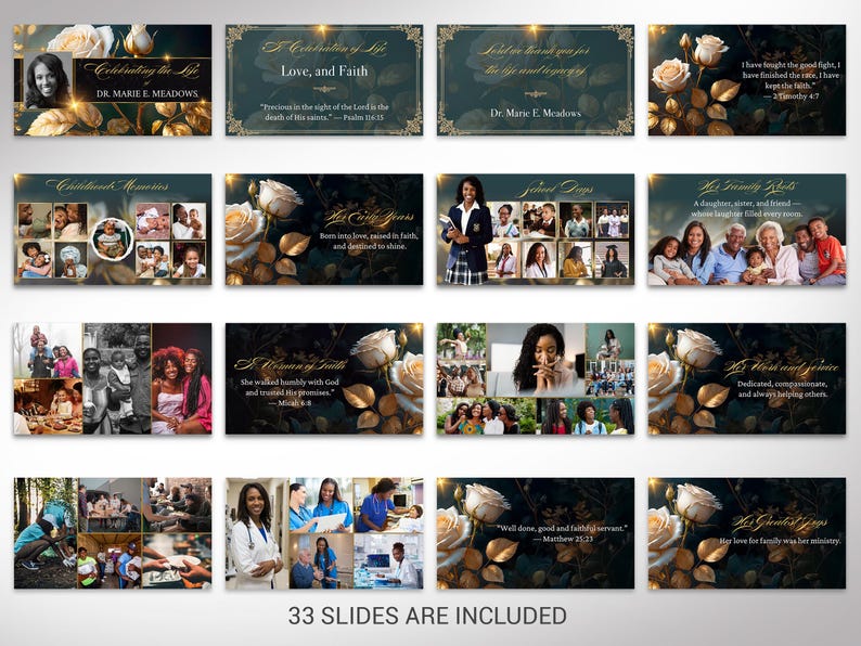 White Rose Funeral Slideshow Template Canva Memorial Video 32 Slide ...