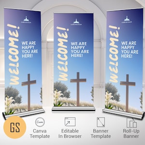 Pastel Church Welcome Banner Template: Blue & Yellow Vinyl Display ...