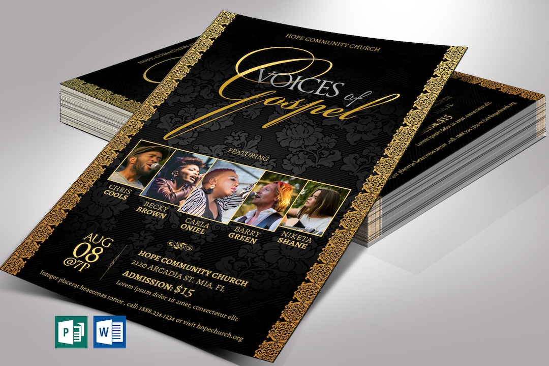Modelo de panfleto para concerto gospel: convite para igreja em preto e ...