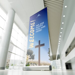 Pastel Church Welcome Banner Template: Blue & Yellow Vinyl Display ...