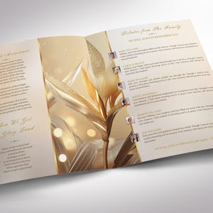 Beige Funeral Program Template for Canva, 8-page, Paradise Beige & Gold ...