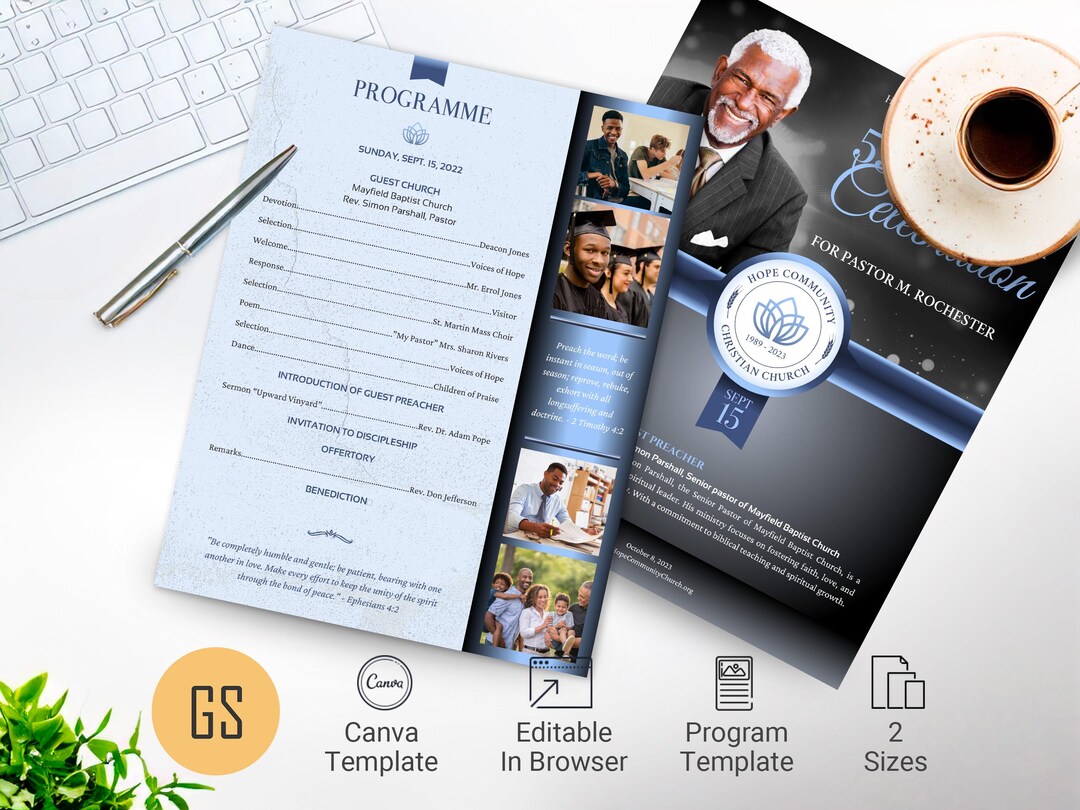 Pastor Anniversary Program Template: Black & Blue Church Banquet (canva ...
