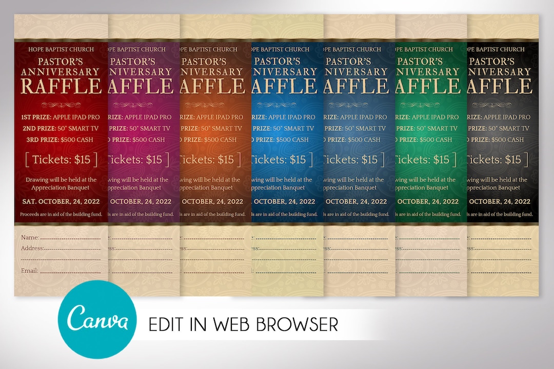 Pastor Appreciation Raffle Ticket Template, Canva Template, Banquet ...
