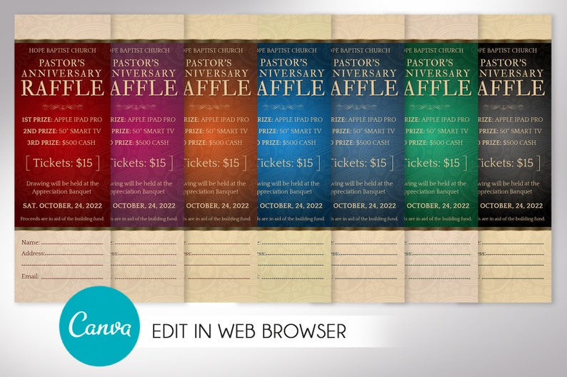 Pastor Appreciation Raffle Ticket Template for Canva 7 - Etsy
