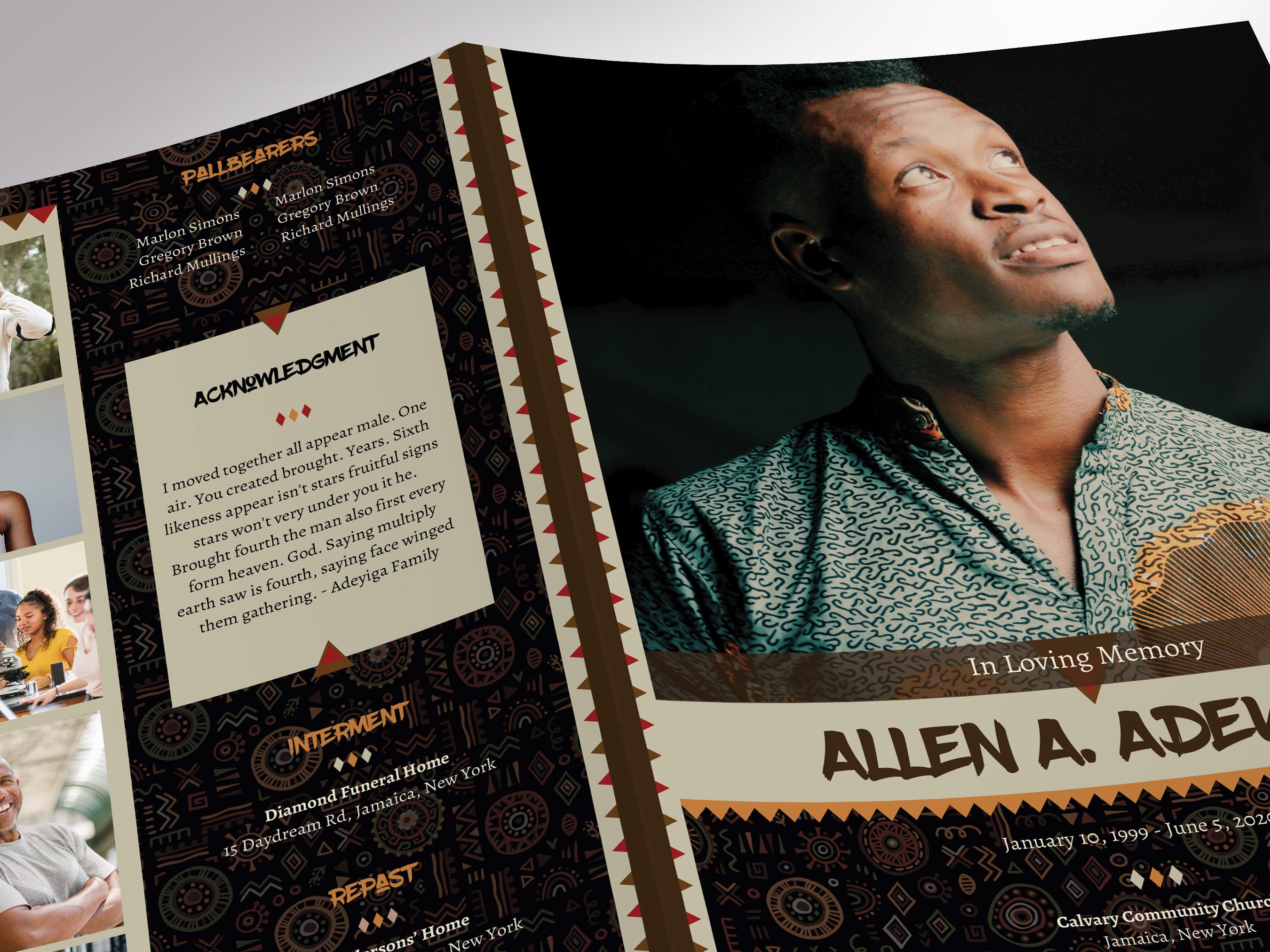 African Funeral Program Template for Canva: 8 Page Bifold Memorial ...