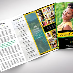 Jamaican Legal Trifold Funeral Program Canva Template, Black Green ...