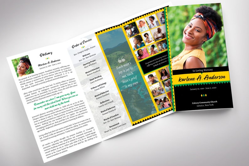 Jamaican Legal Trifold Funeral Program Template for Canva - Etsy
