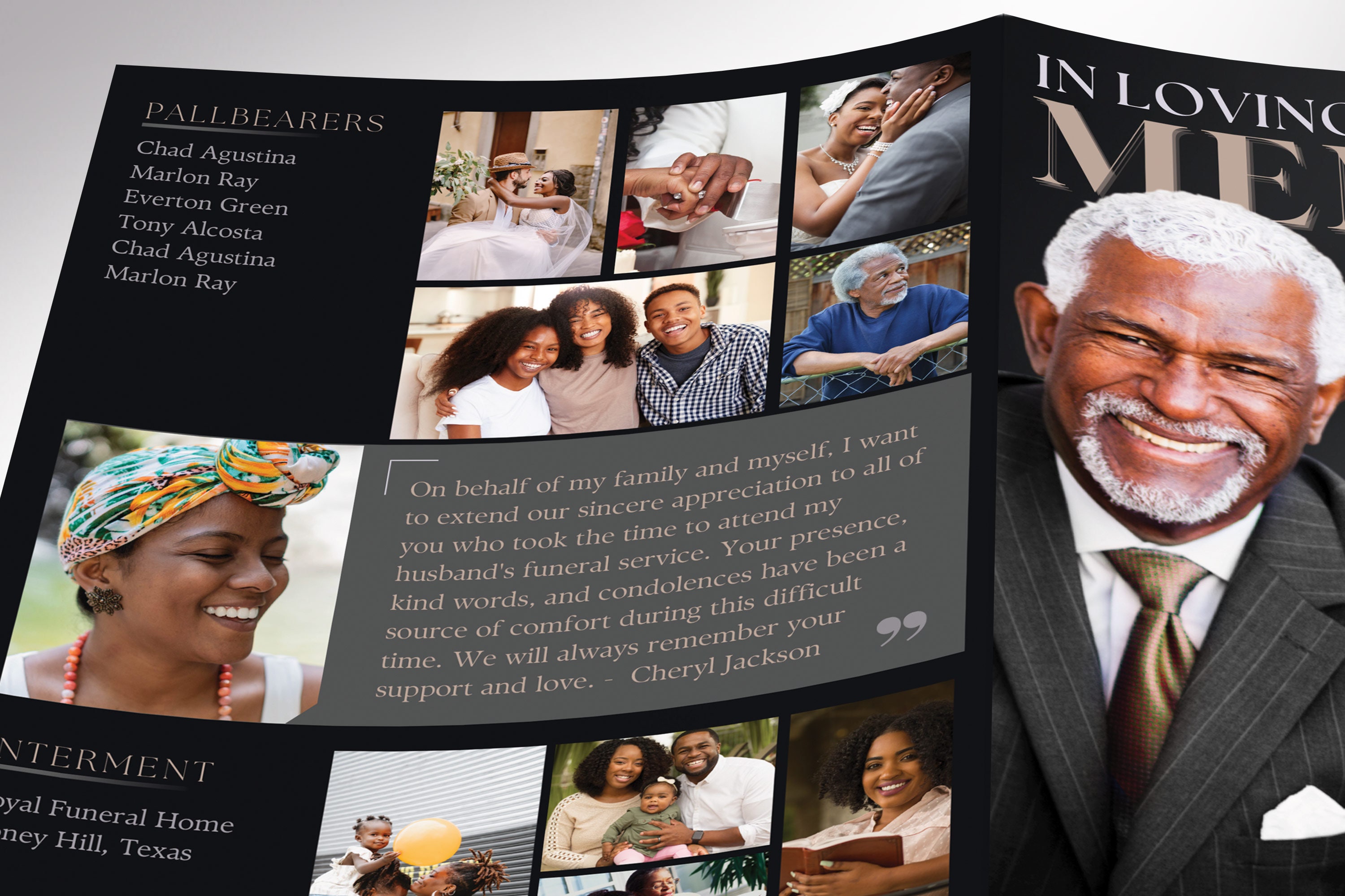 Black Funeral Program Template | Canva: 4-page Magazine Style Bifold ...