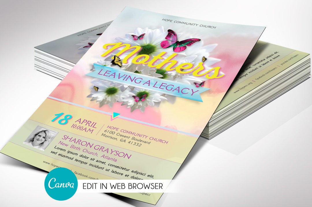 Mothers Legacy Flyer Template for Canva, Church Invitation, 5 ...