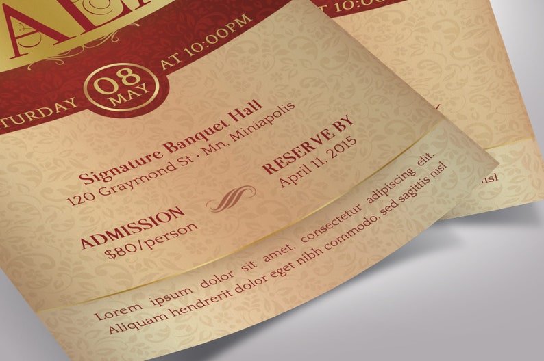 Red Gold Anniversary Gala Flyer Template: 4x6" Banquet Invitation (word ...