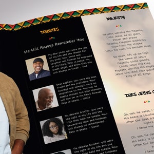 African Tabloid Funeral Program Template for Canva 2, Ethiopian Red ...