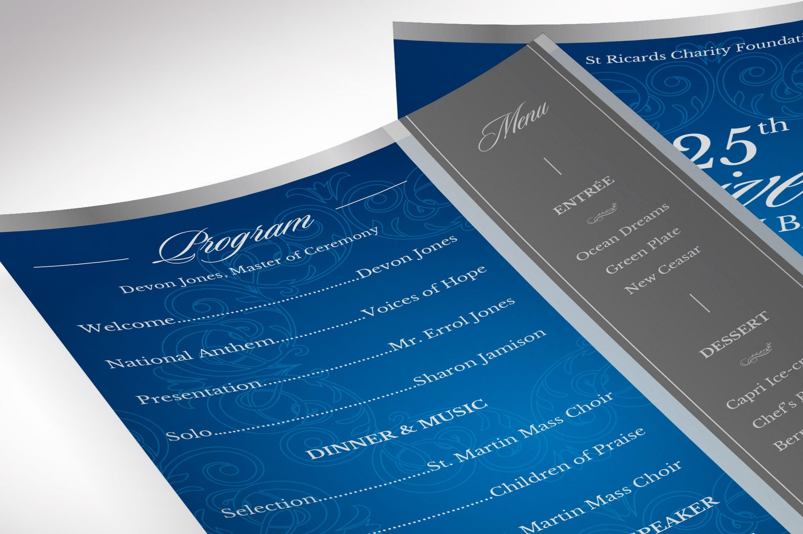 Blue Silver Anniversary Gala Program Template for Canva One - Etsy