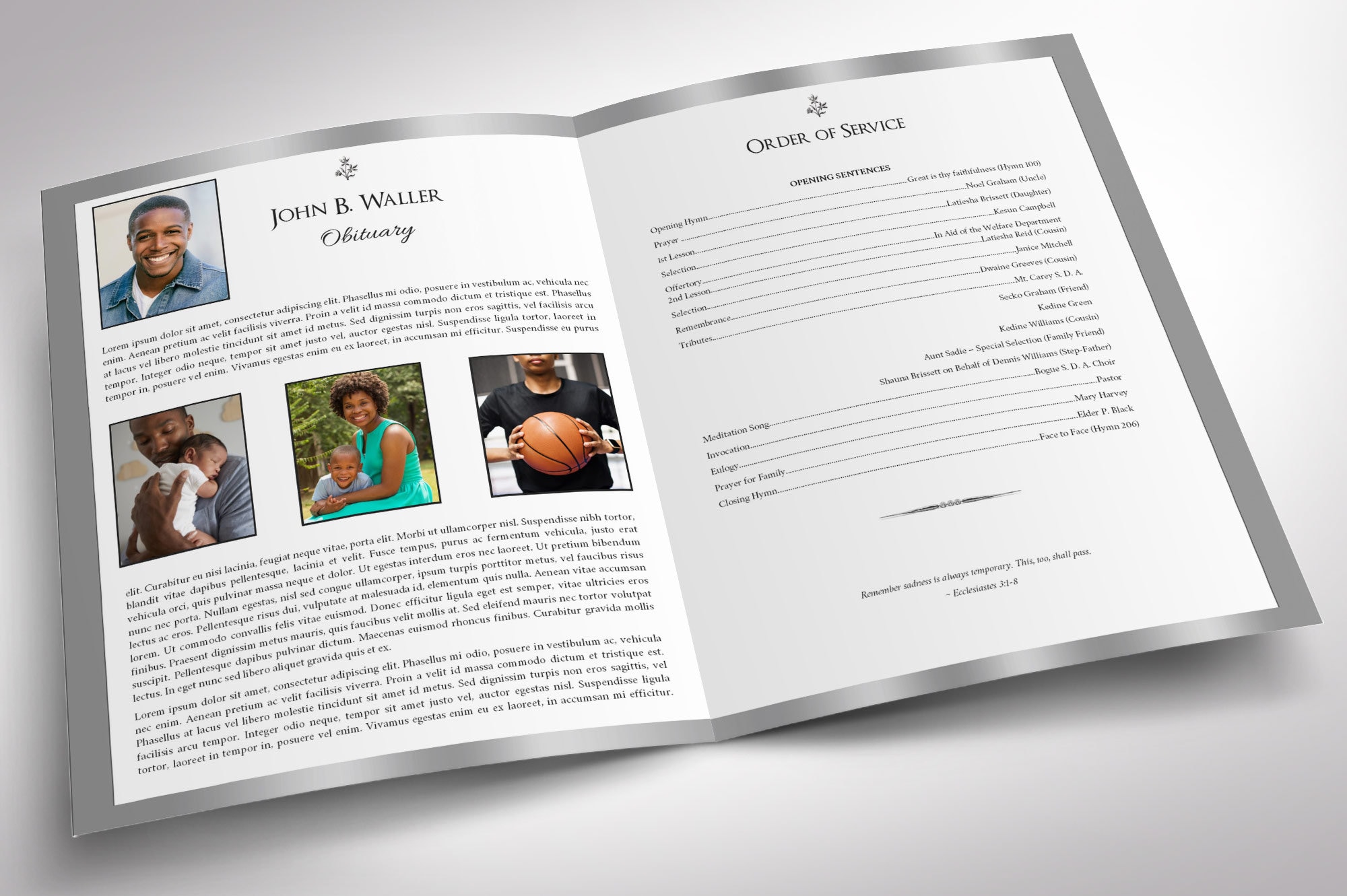 White Silver Funeral Program Tabloid Word Publisher Template | Etsy