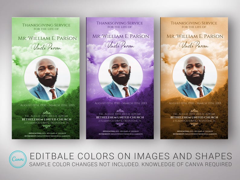 Blue Sky Funeral Program Template: Canva Trifold Memorial Obituary ...